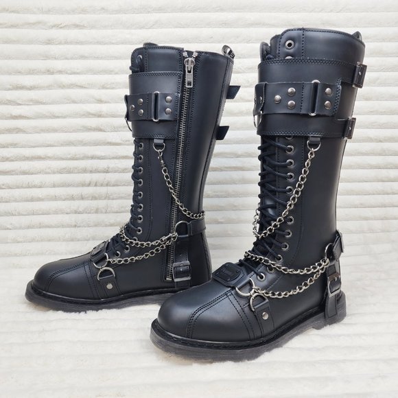 Demonia | Shoes | Combat Biker Boots Black Matte Lightning Bolt Tread ...